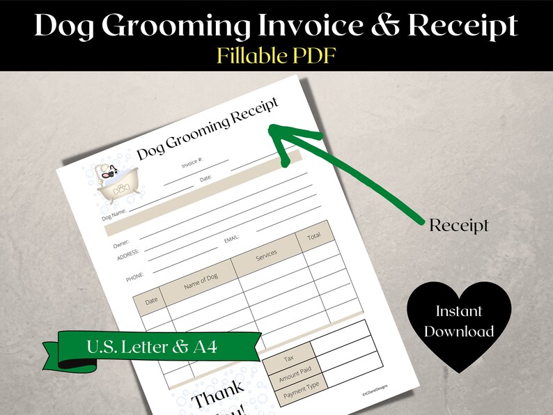 Dog Grooming Invoice and Receipt Dog Groomer Business Forms Fillable ...