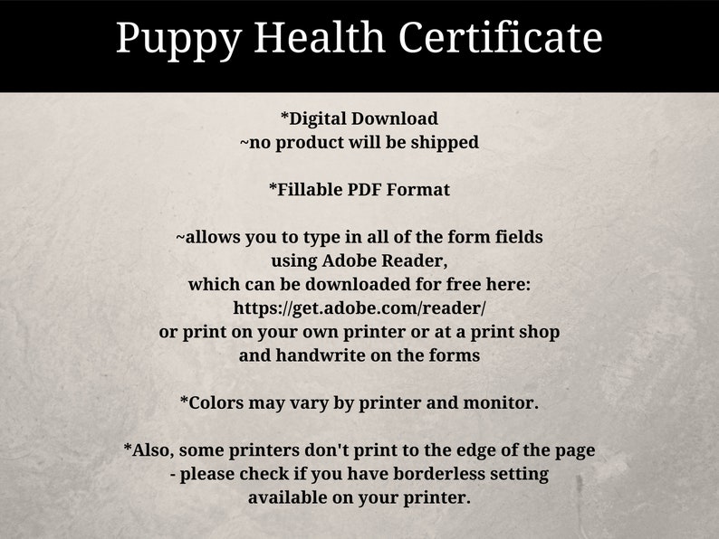 Printable Puppy Health Certificate | Editable PDF | Veterinarian Health ...