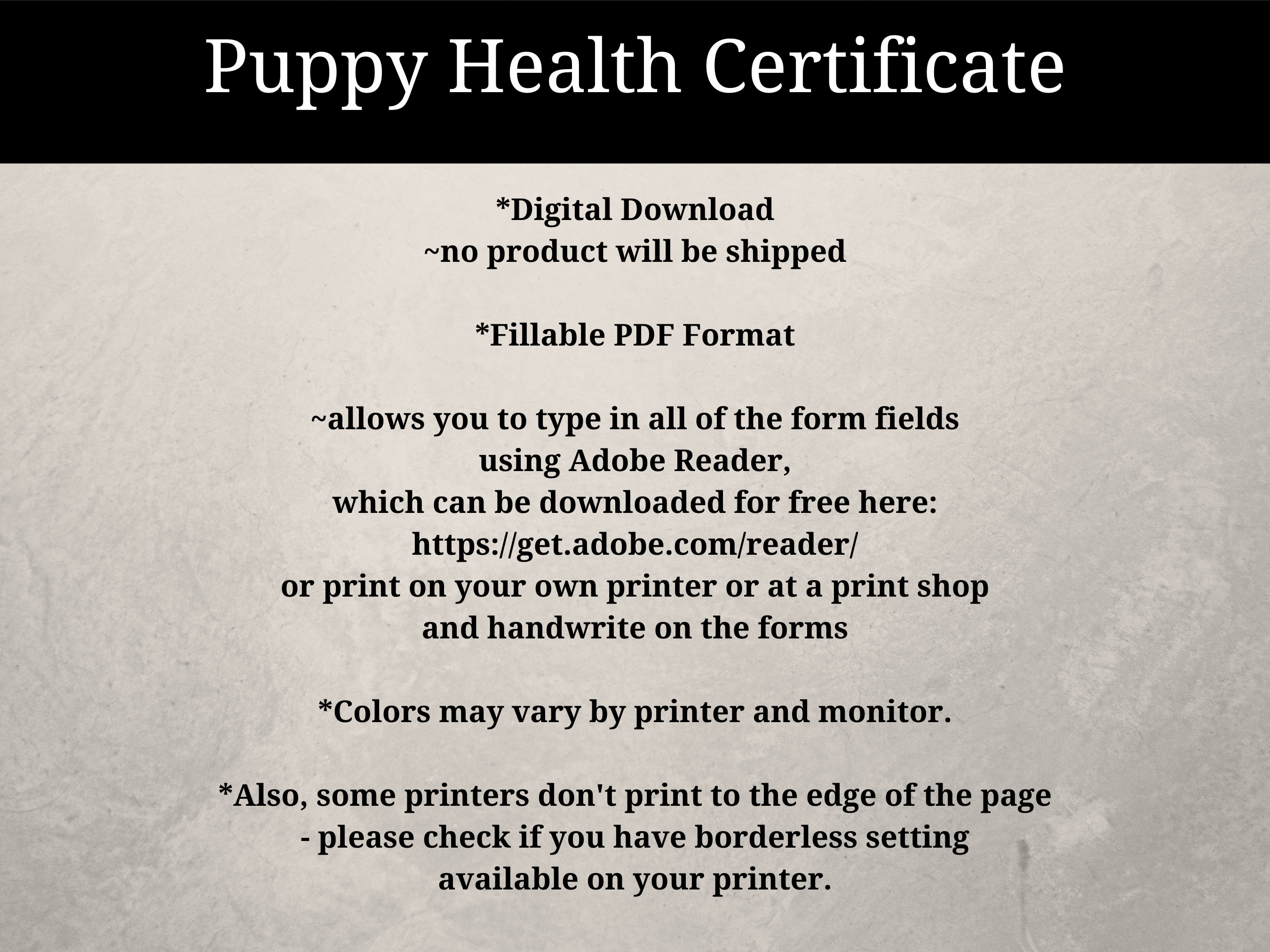 Printable Puppy Health Certificate | Editable PDF | Veterinarian Health ...