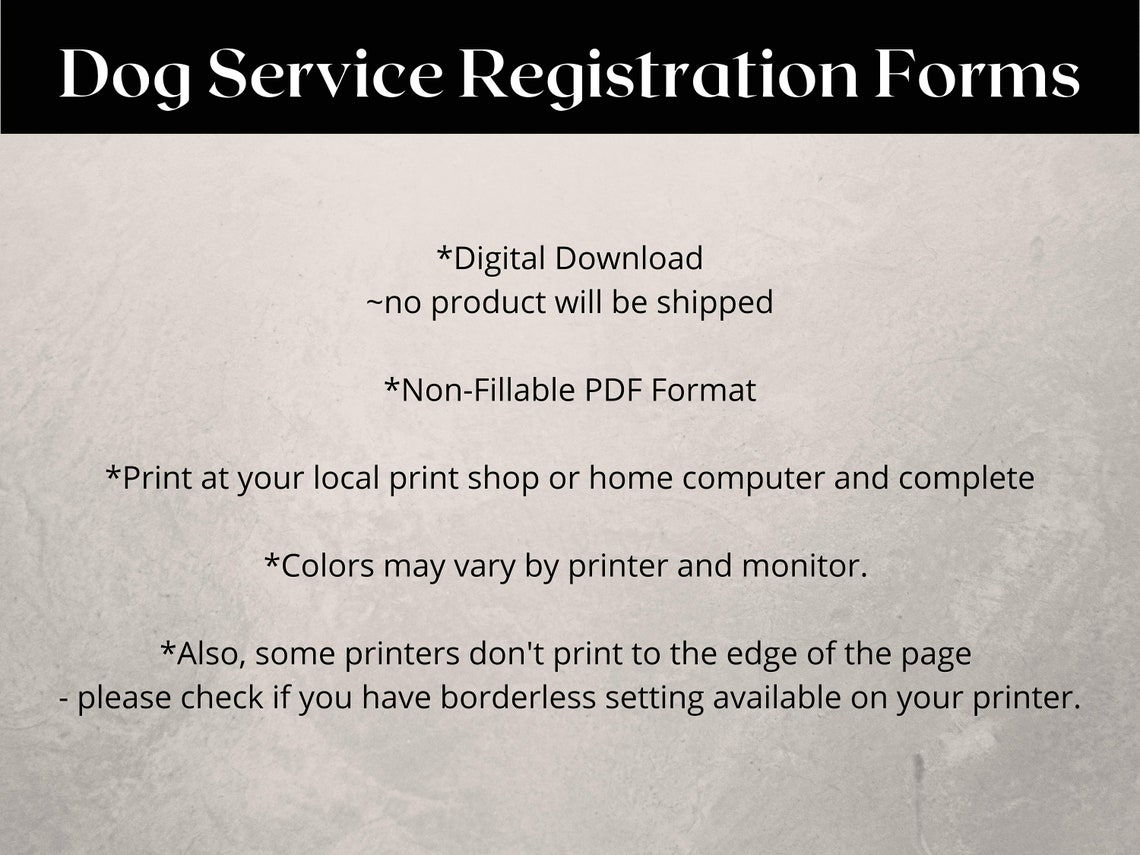 Dog Service Registration Form With Pet Emergency Authorization Form Pet ...