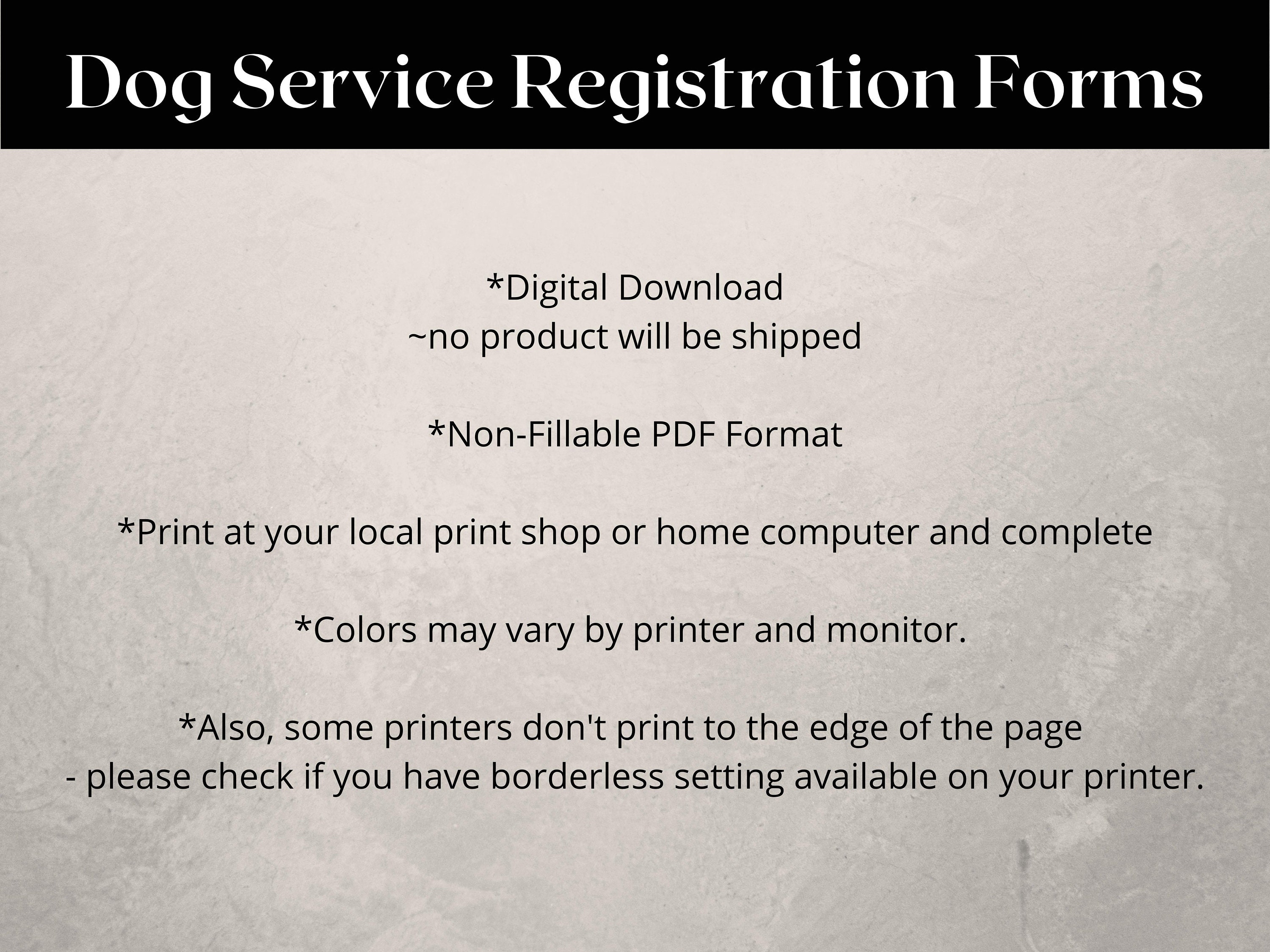 Dog Service Registration Form With Pet Emergency Authorization Form ...