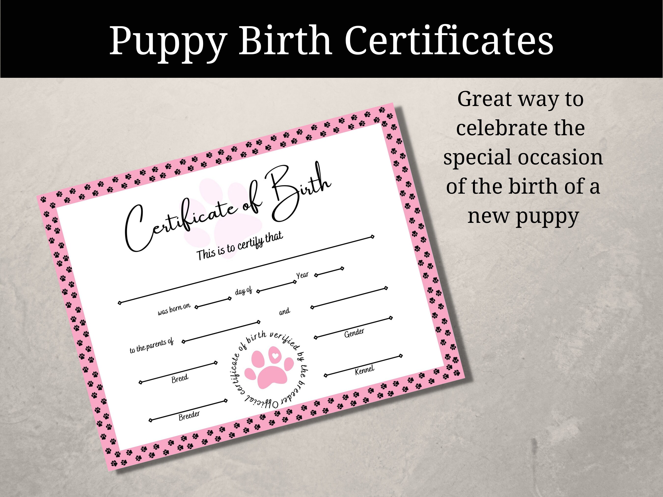 Puppy Birth Certificates, Pet Birth Certificate, Dog Birth Certificate ...