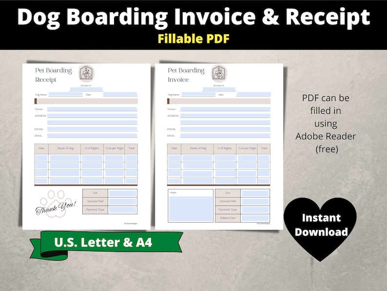 Pet Boarding Invoice and Receipt | Pet Daycare Invoice and Receipt ...