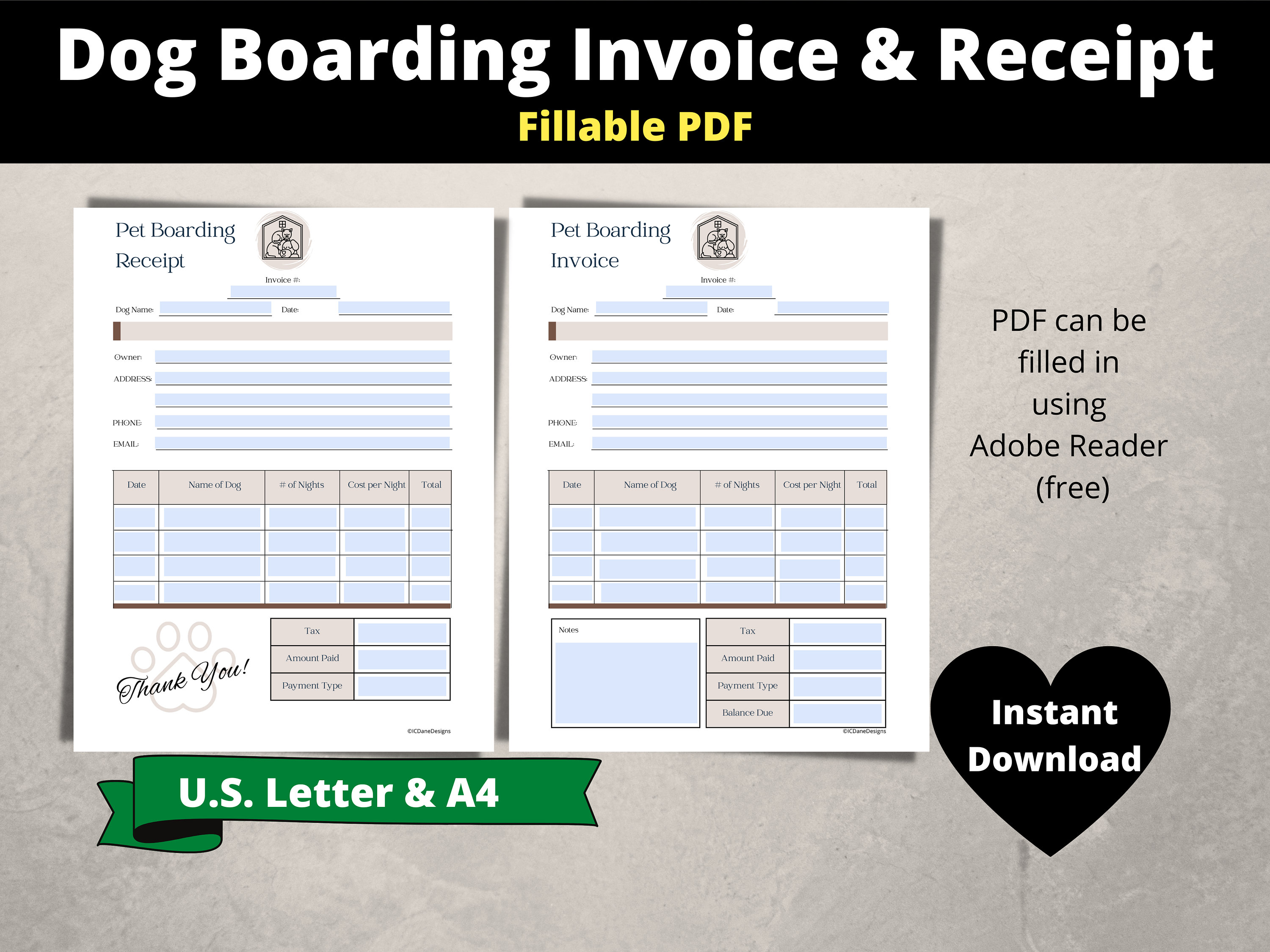 Pet Boarding Invoice and Receipt | Pet Daycare Invoice and Receipt ...