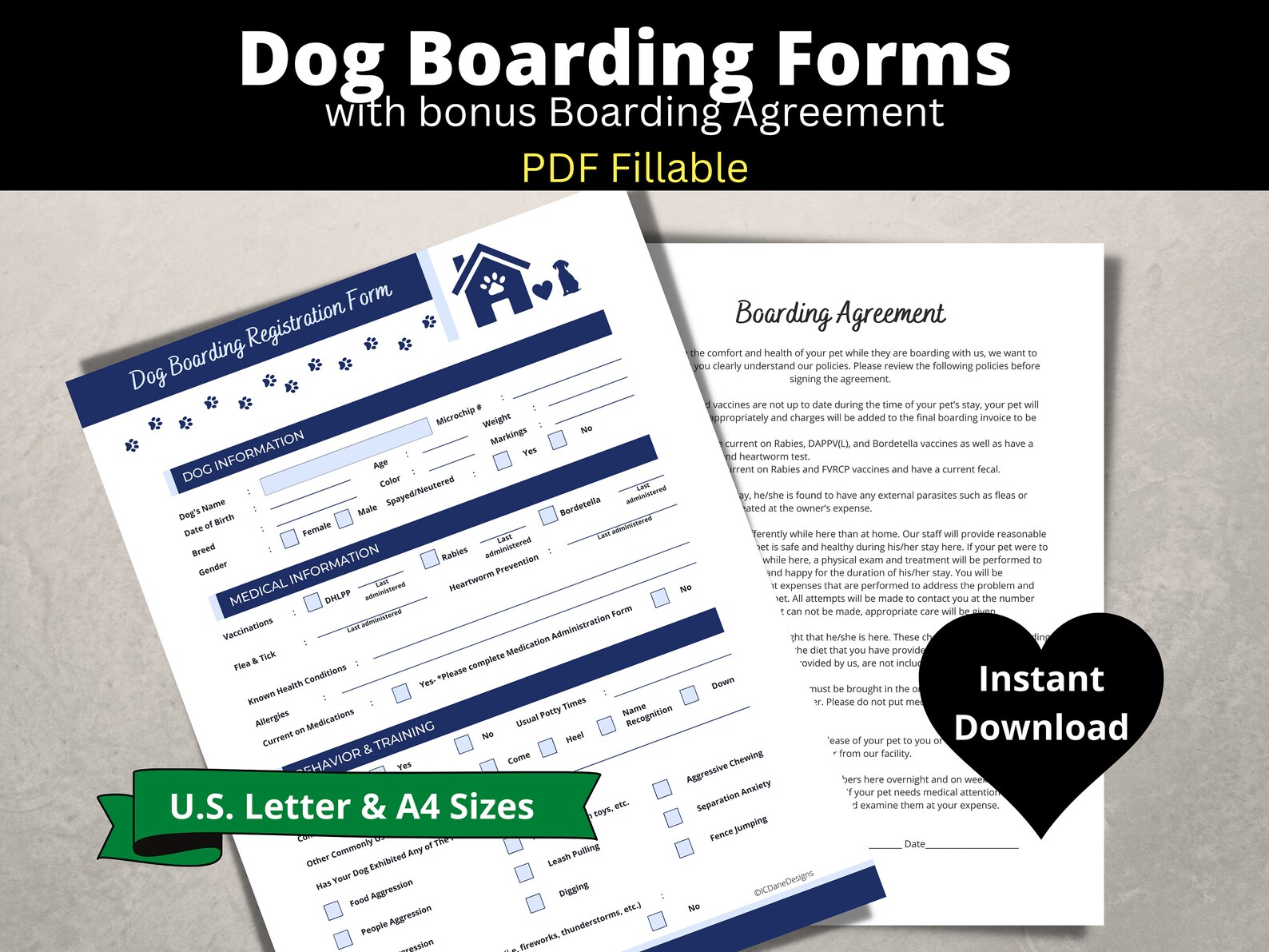 Dog Boarding Registration Form, Agreement (fillable PDF) - Etsy