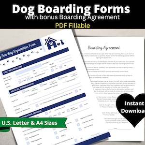 Dog Boarding Registration Form, Agreement (fillable PDF) - Etsy