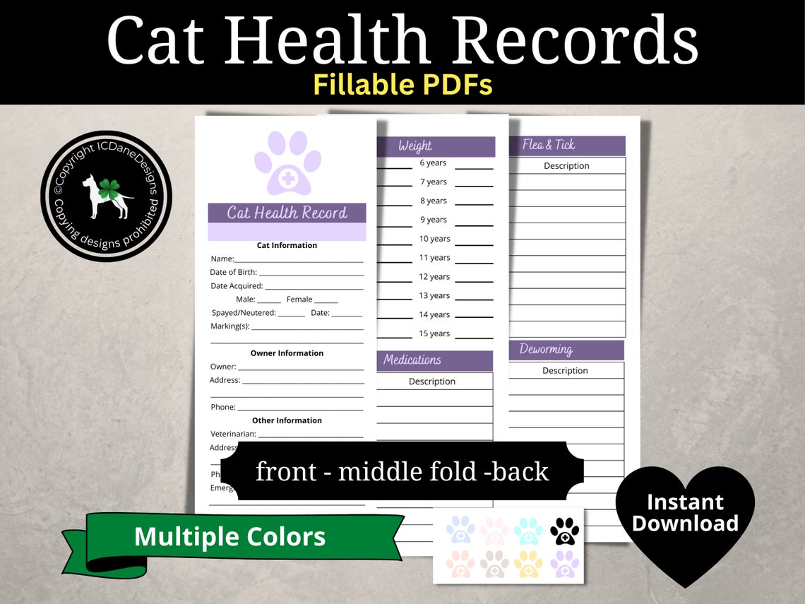 Cat Health Vaccination Record, Vet Visit, Vet Record, Kitten ...