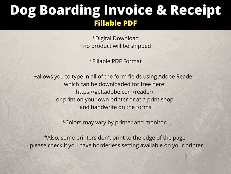 Pet Boarding Invoice and Receipt | Pet Daycare Invoice and Receipt ...