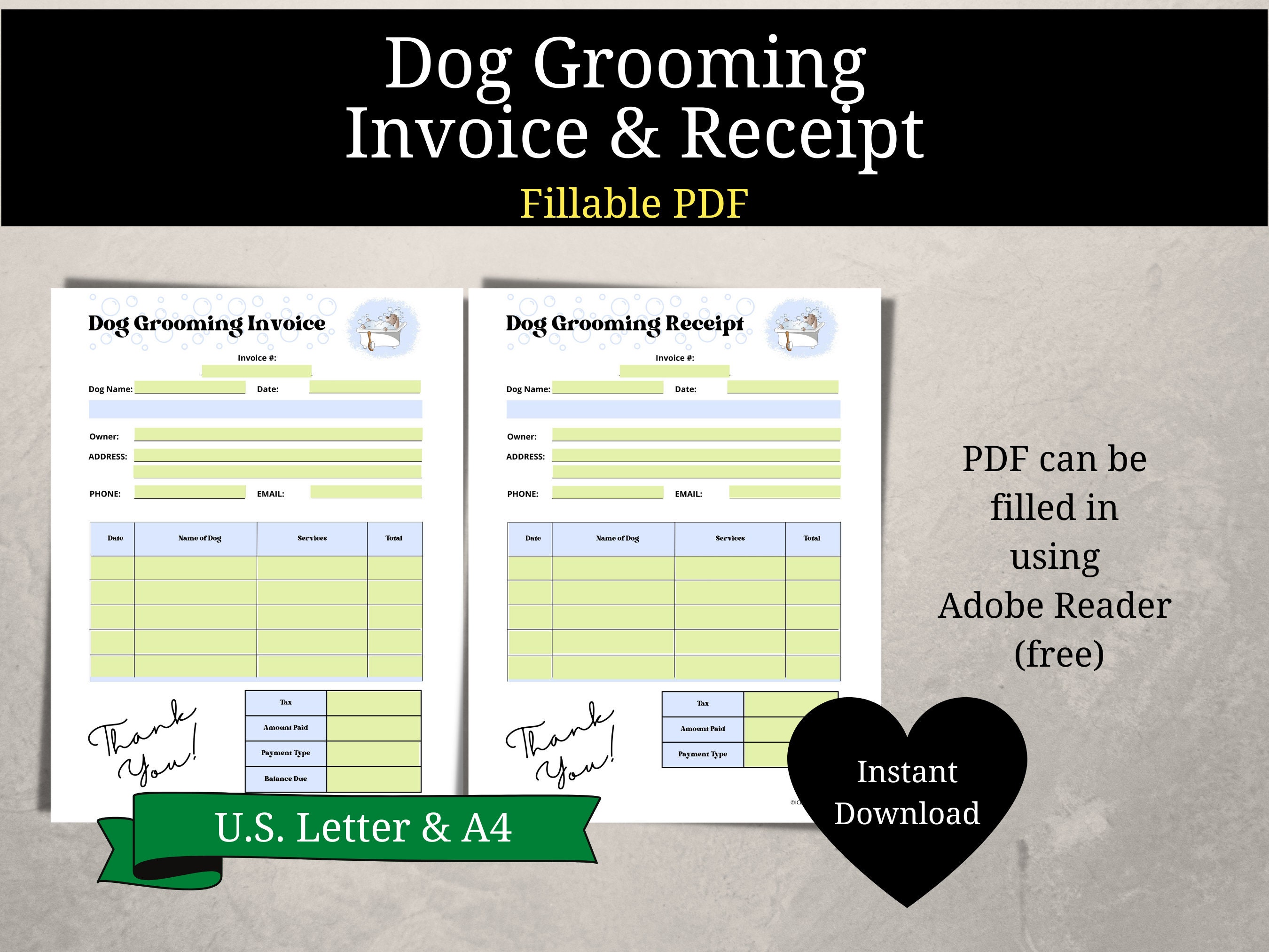 Dog Grooming Invoice and Receipt | Dog Groomer Business Forms ...