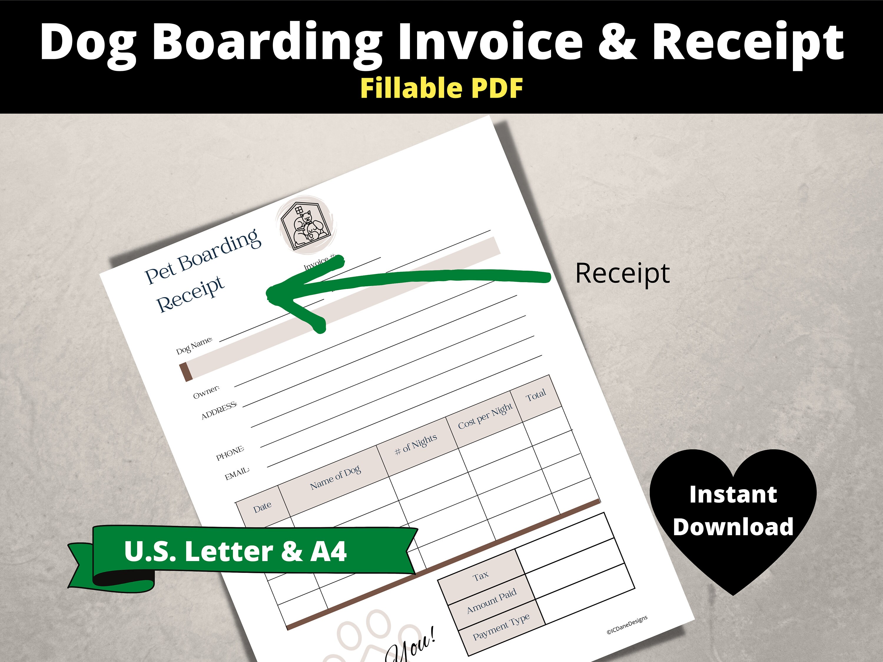 Pet Boarding Invoice and Receipt | Pet Daycare Invoice and Receipt ...