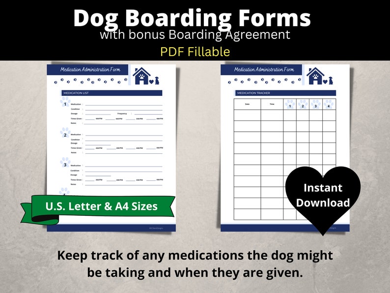 Dog Boarding Registration Form, Agreement (fillable PDF) - Etsy