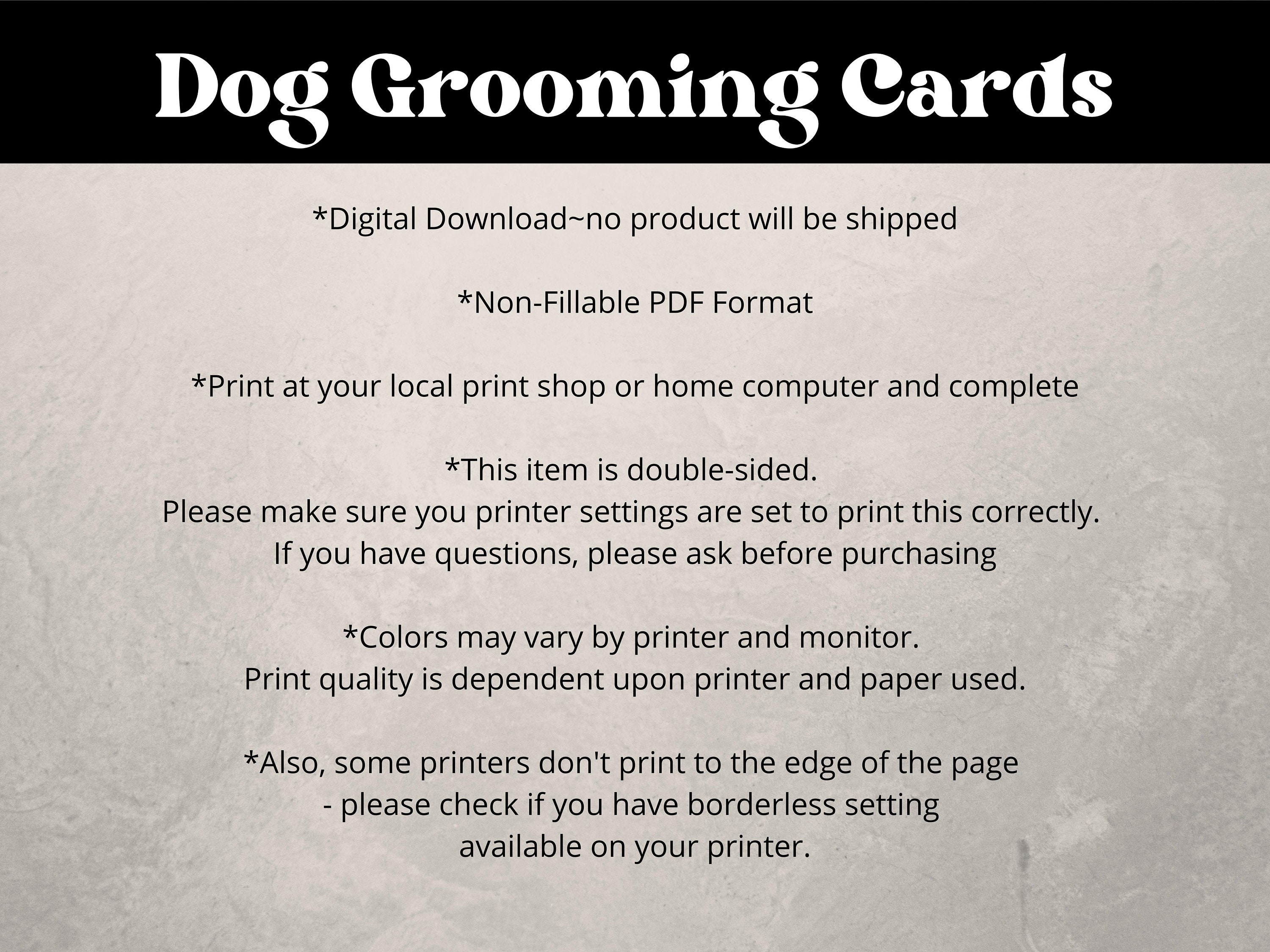 Dog Grooming Cards | Dog Grooming Customer Cards | Dog Grooming Client ...