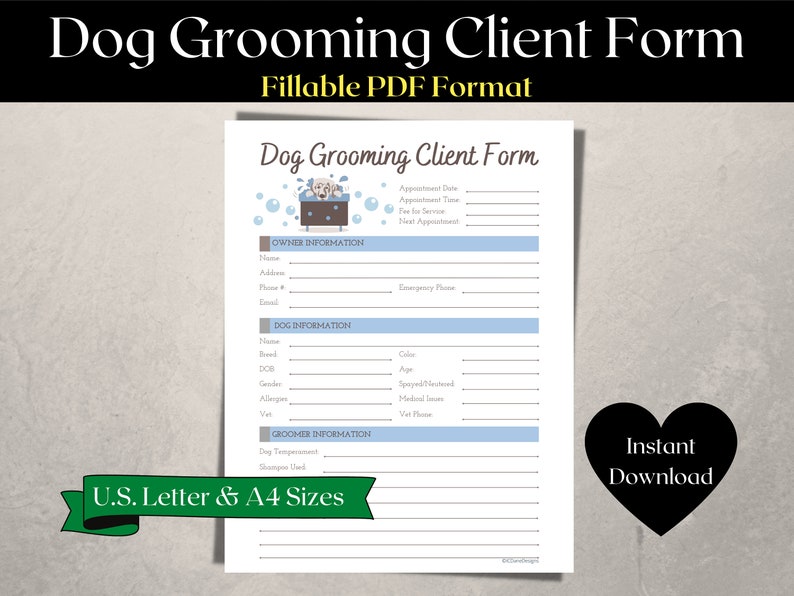 Dog Grooming Client Form Dog Groomer Business Form Dog - Etsy