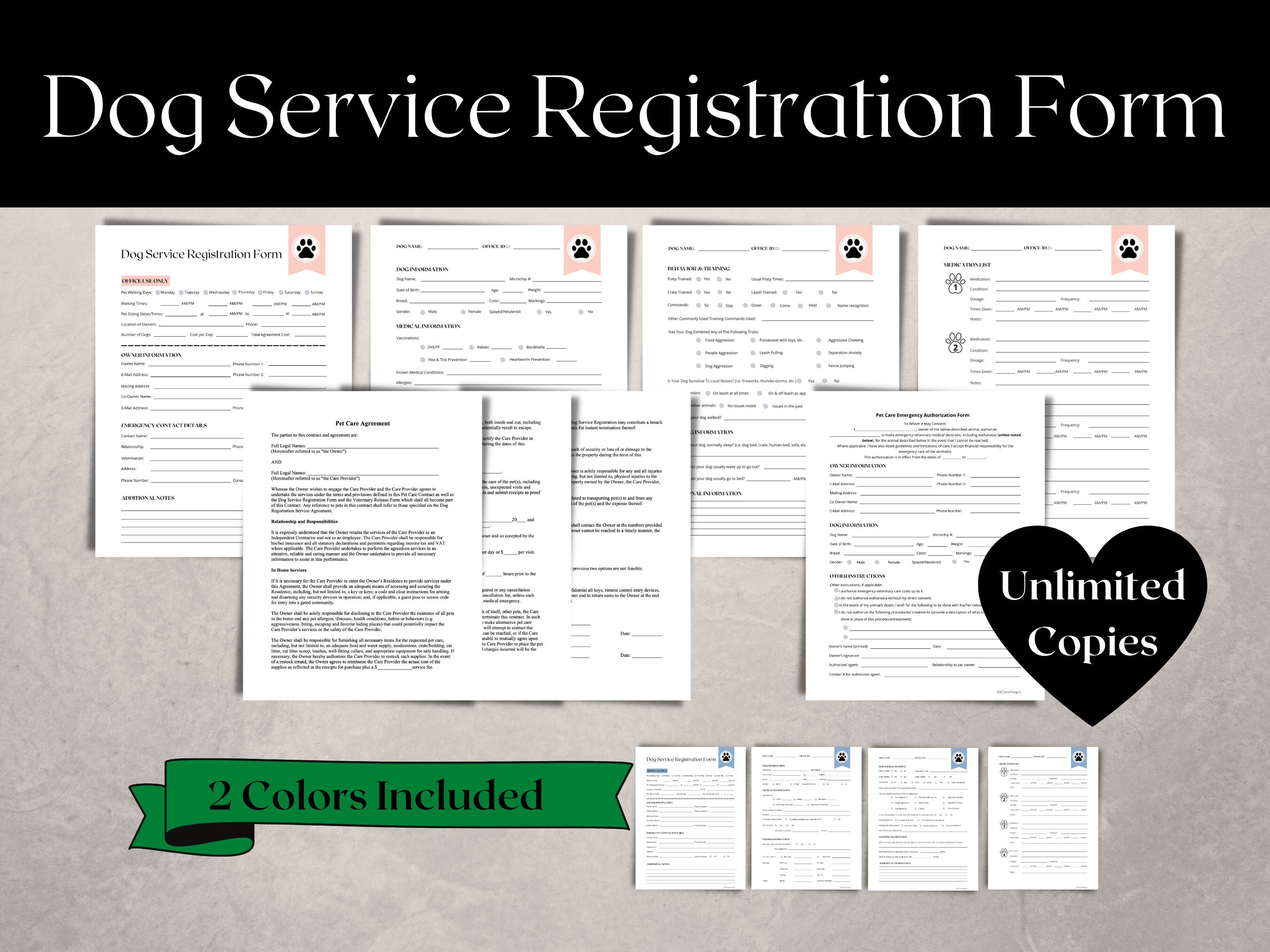 Dog Service Registration Form With Pet Care Agreement and Emergency ...