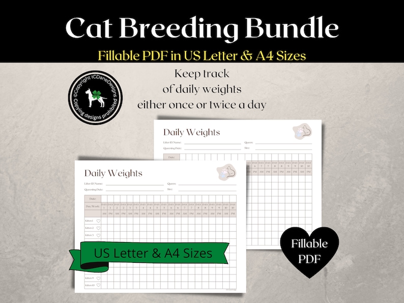 Fillable PDF Cat Breeding Bundle,breeder Forms, Queening Charts ...