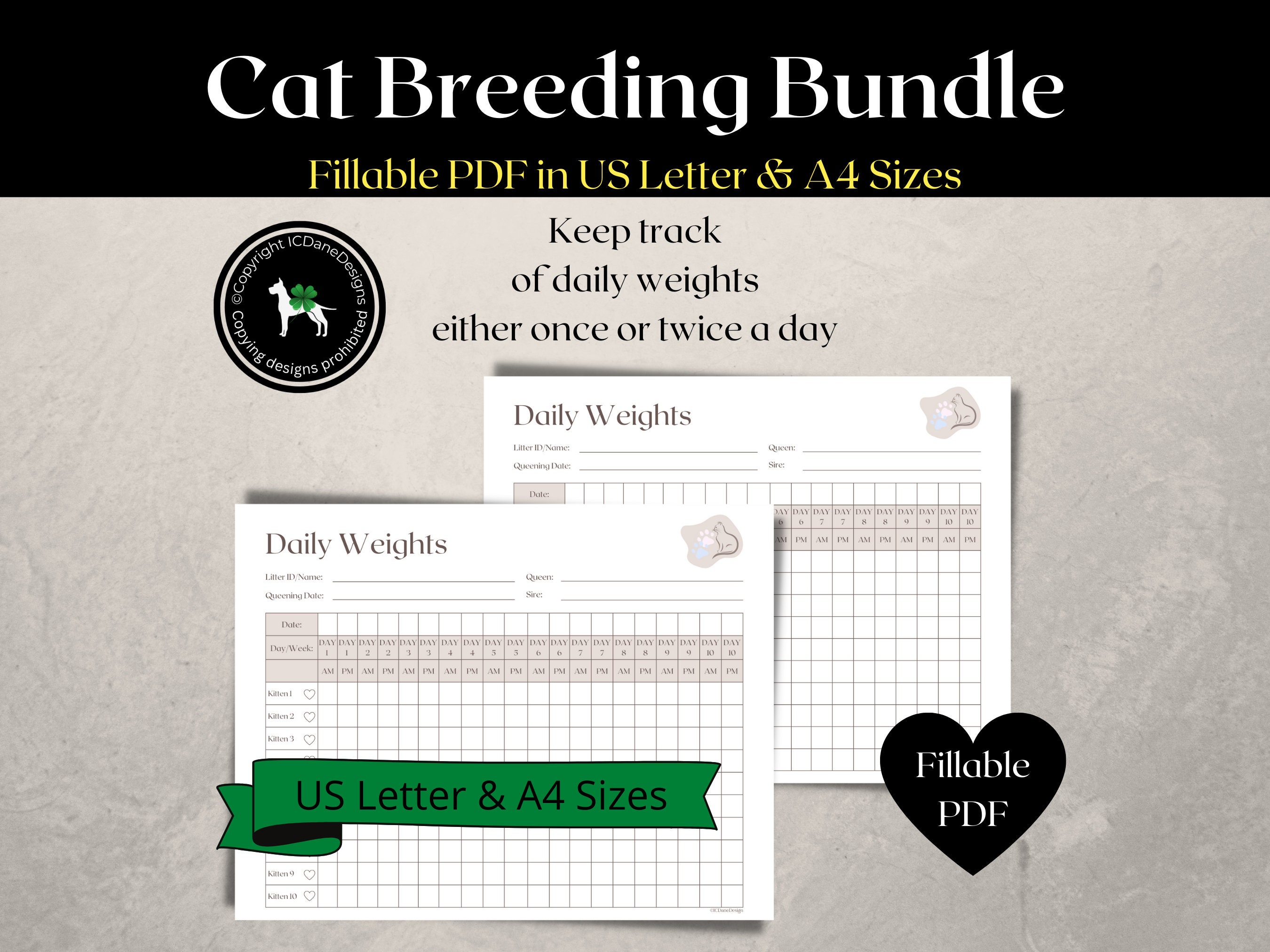 Fillable PDF Cat Breeding Bundle,breeder Forms, Queening Charts ...