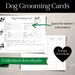 Dog Grooming Cards, Pet Grooming Cards, Dog Grooming Forms, Dog ...