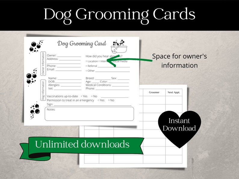 Dog Grooming Cards, Pet Grooming Cards, Dog Grooming Forms, Dog ...