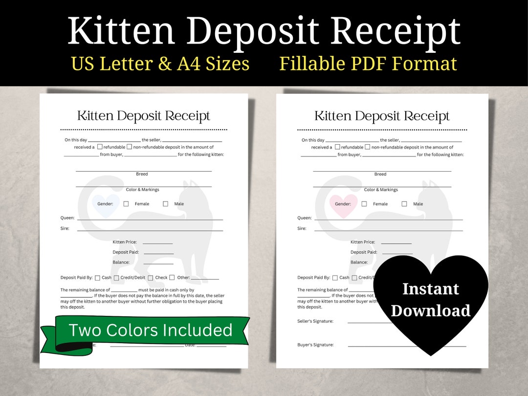 Kitten Deposit Receipt Cat Breeder Receipt Cat Breeder - Etsy