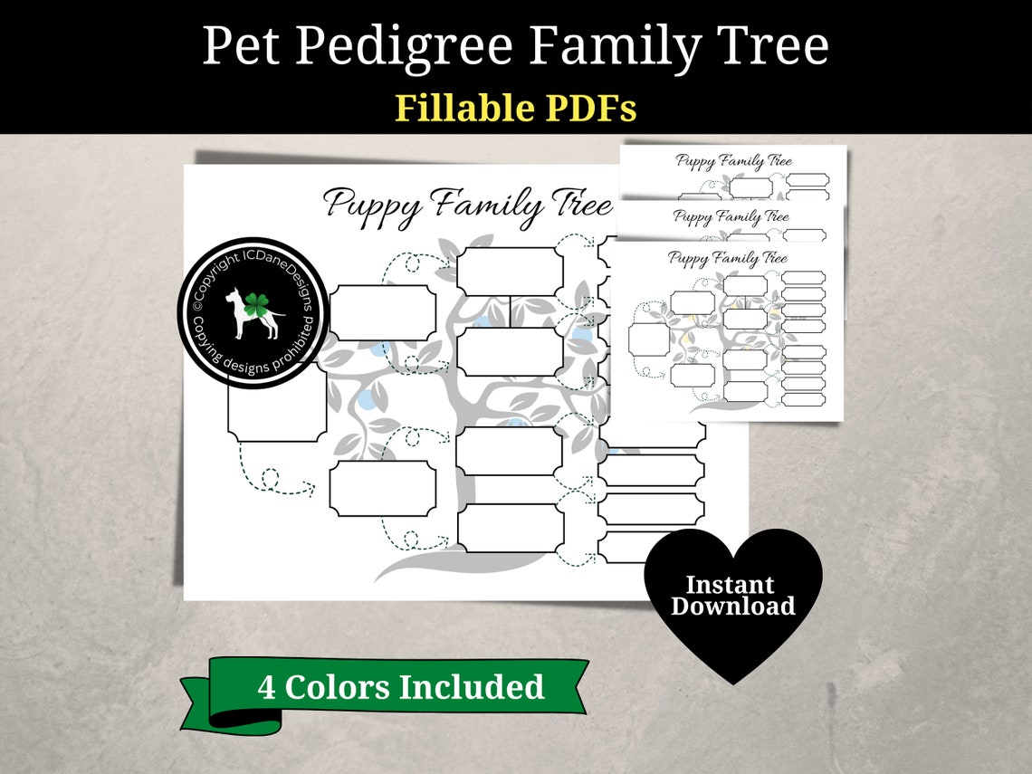 Puppy Family Tree Pedigree Chart, Breeder Dog Pedigree Template, Puppy ...