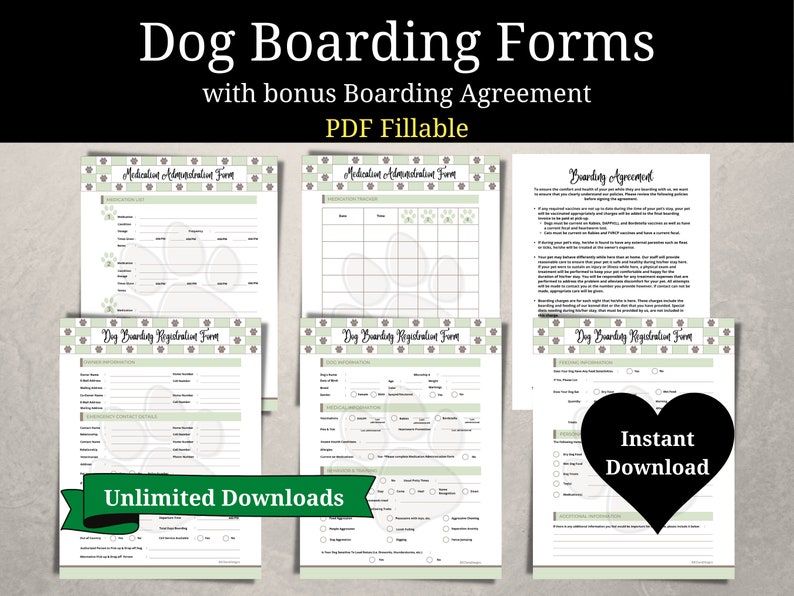 Dog Boarding Registration Form With Agreement (fillable PDF) - Etsy