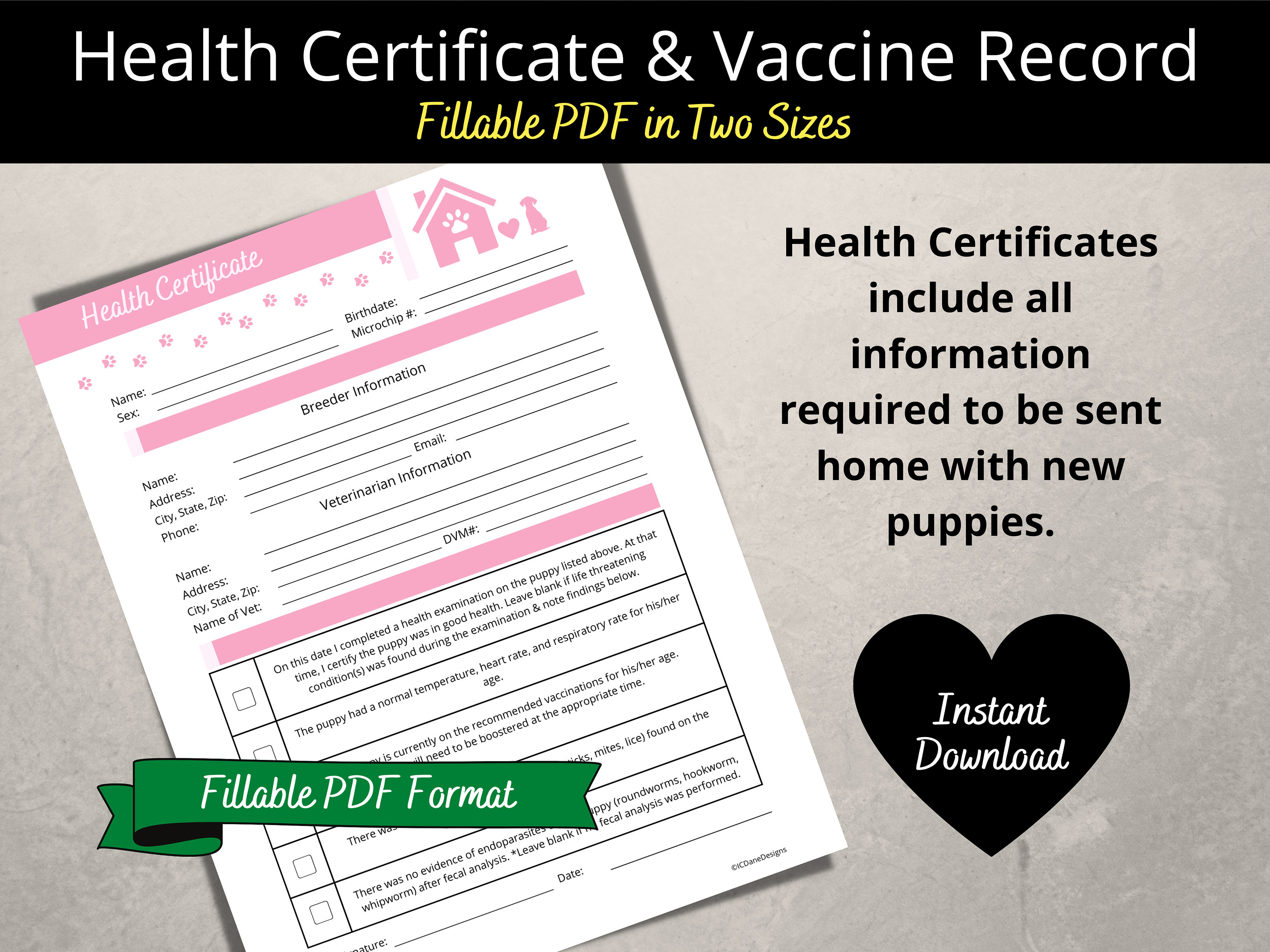 Puppy Health Certificate and Vaccination Record Bundle Puppy Health ...