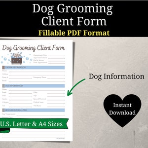 Dog Grooming Client Form, Dog Groomer Business Form, Dog Grooming ...