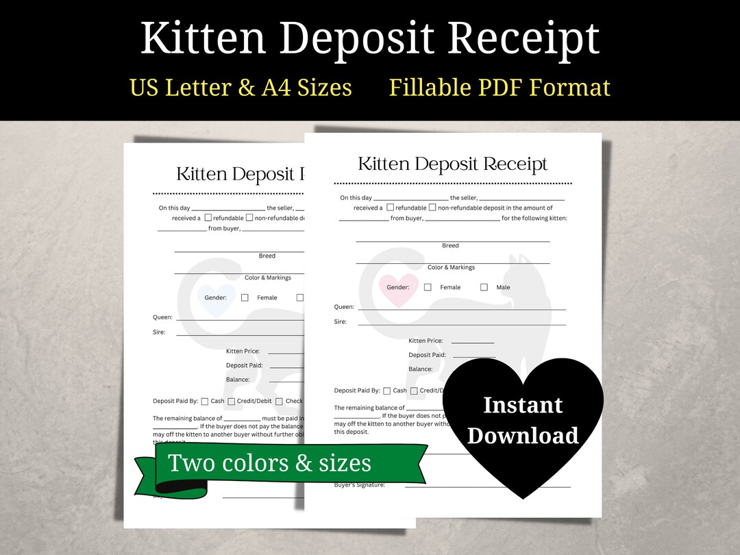 Kitten Deposit Receipt, Cat Breeder Receipt, Cat Breeder Forms, Kitten ...
