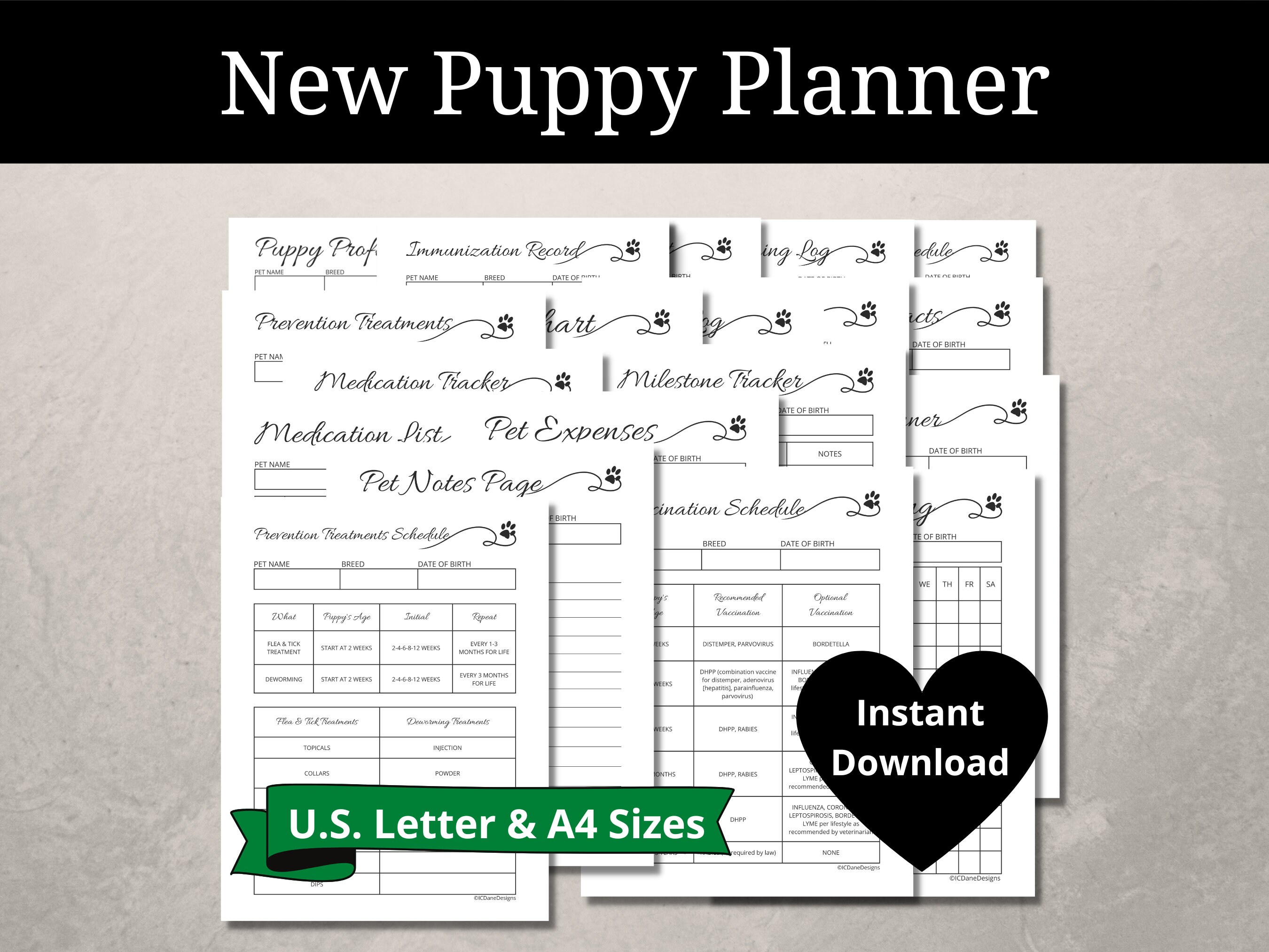 Pet Care Planner | Puppy Printable | U.S. Letter & A4 Sizes | Digital ...