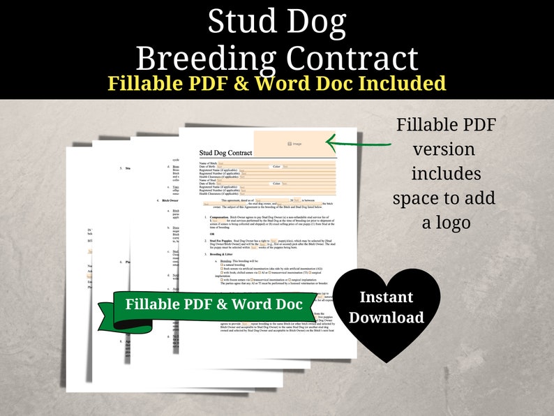 Stud Dog Owner Breeding Contract | Fillable PDF | Instant Download | 2 ...