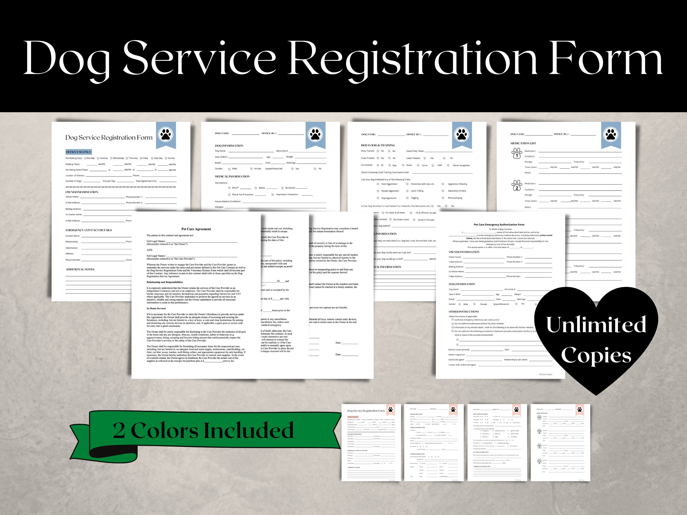 Dog Service Registration Form With Pet Care Agreement and Emergency ...