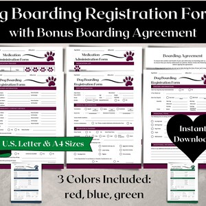 Dog Boarding Registration Forms, Printable, US Letter & A4 Sizes ...