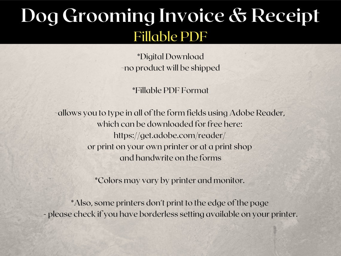 Dog Grooming Invoice and Receipt Dog Groomer Business Forms Fillable ...