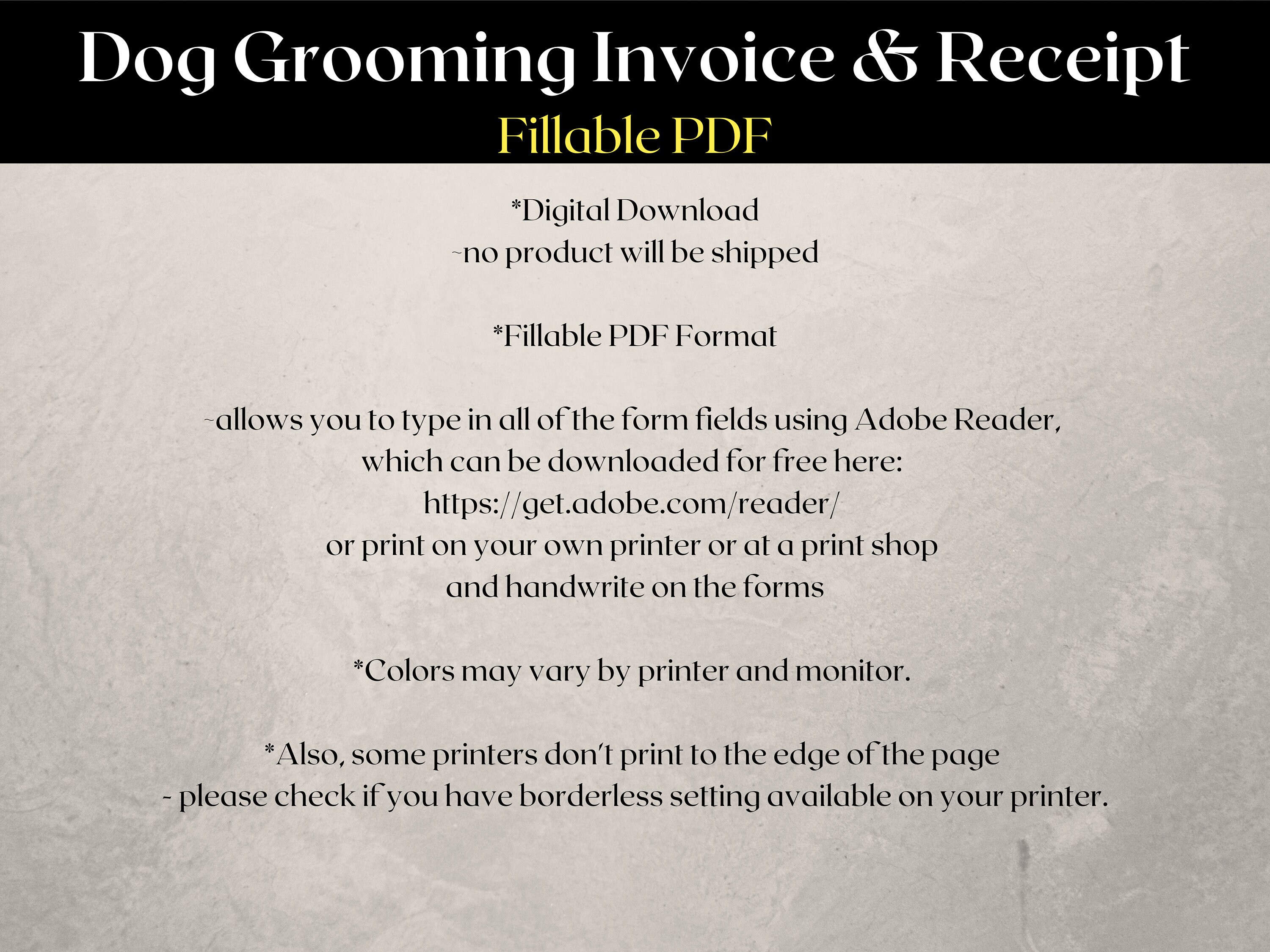 Dog Grooming Invoice and Receipt Dog Groomer Business Forms Fillable ...