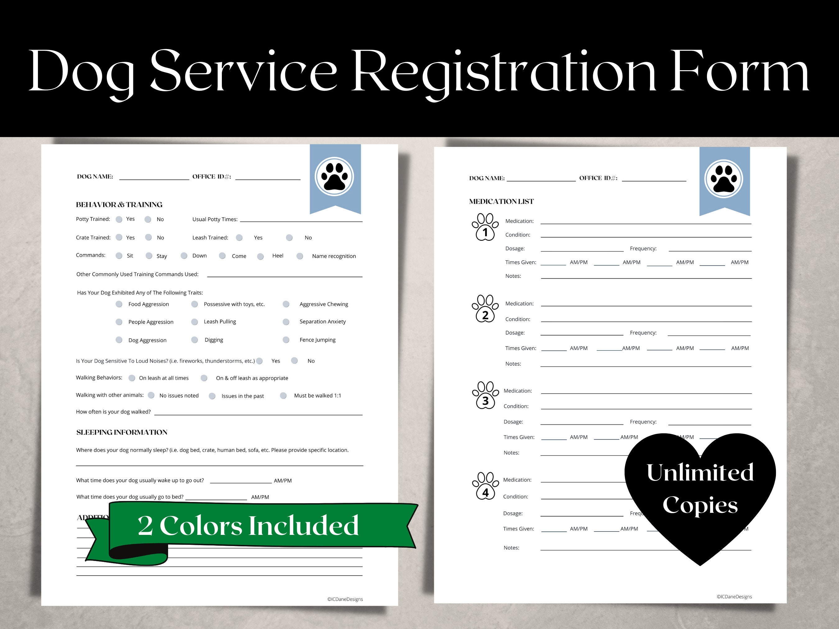 Dog Service Registration Form With Pet Care Agreement and Emergency ...