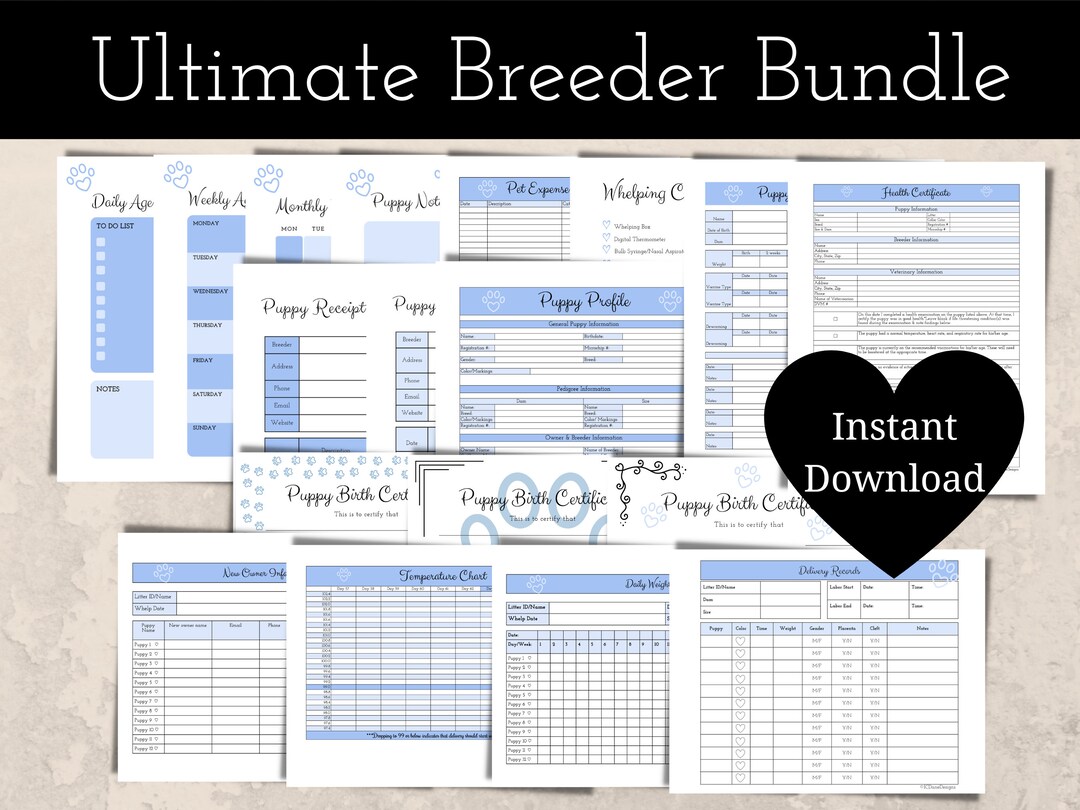 Ultimate Dog Breeders Bundle, Breeder Forms, Whelping Charts, Litter ...