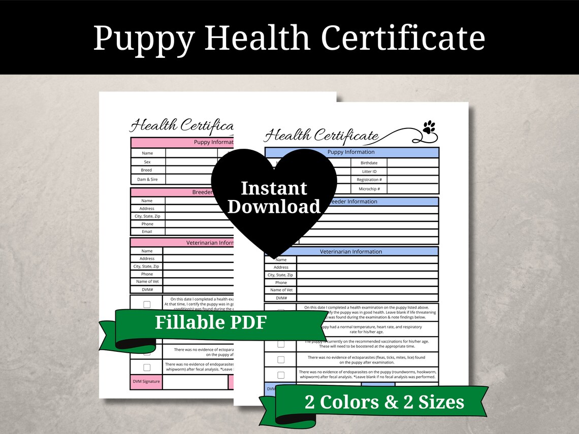 Printable Puppy Health Certificate | Editable PDF | Veterinarian Health ...