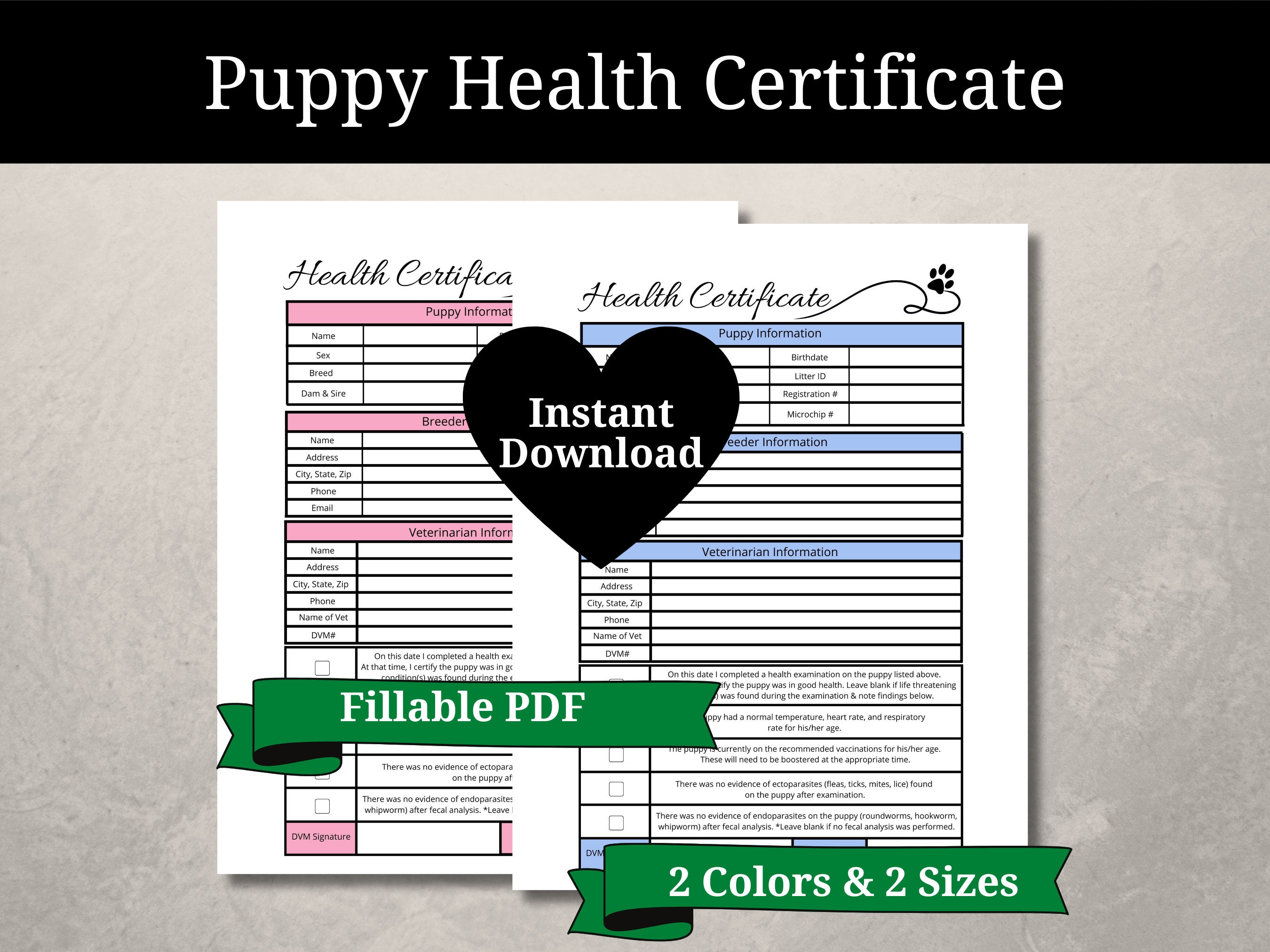 Printable Puppy Health Certificate | Editable PDF | Veterinarian Health ...