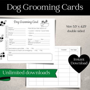 Dog Grooming Cards, Pet Grooming Cards, Dog Grooming Forms, Dog ...