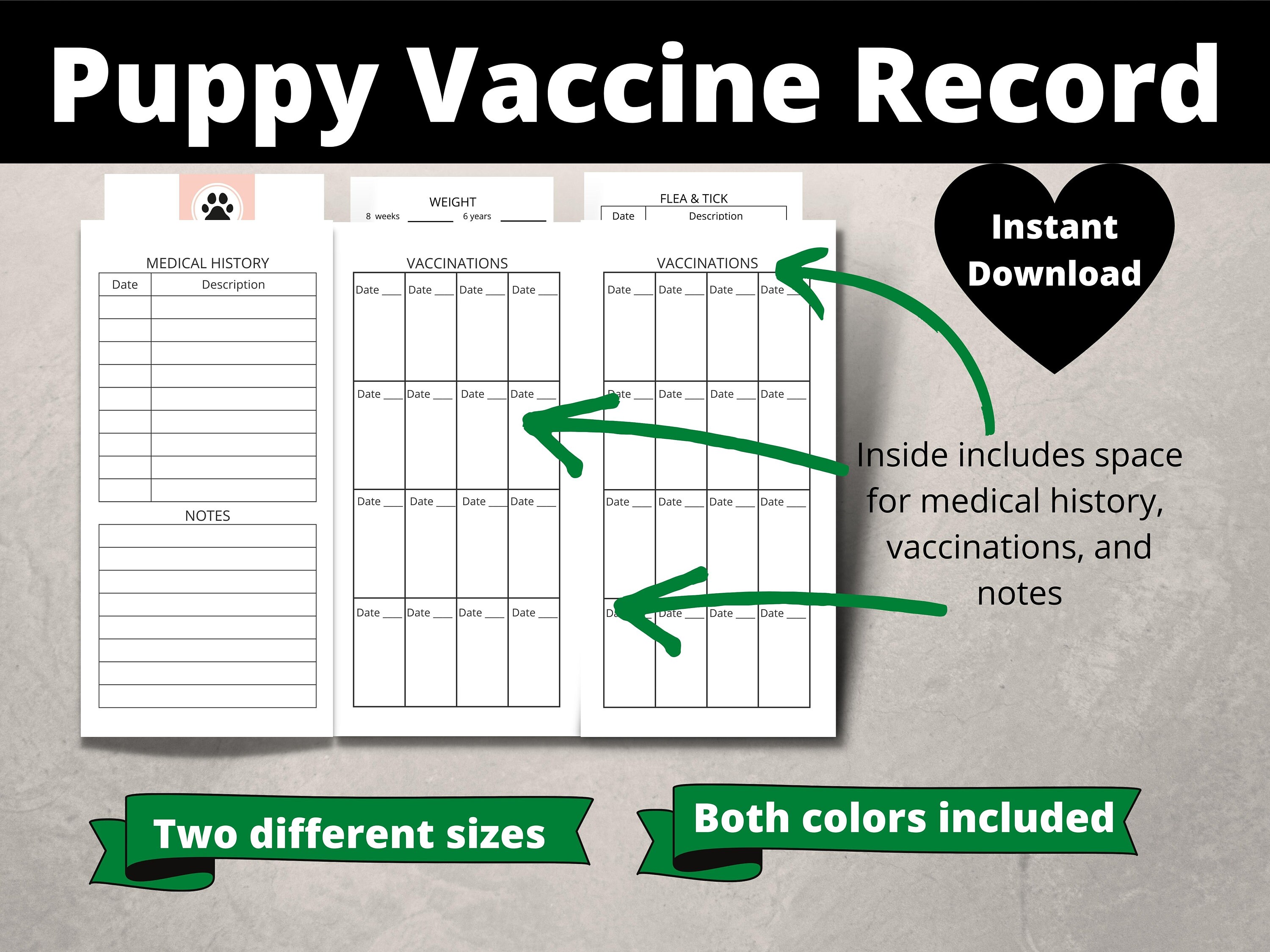 Puppy Vaccination Record Dog Canine Vaccination Record Vet - Etsy