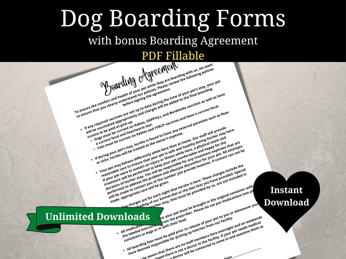 Dog Boarding Registration Forms With Bonus Boarding Agreement, Dog ...