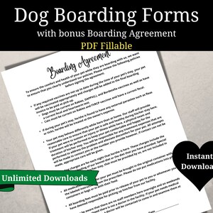 Dog Boarding Registration Form With Agreement (fillable PDF) - Etsy
