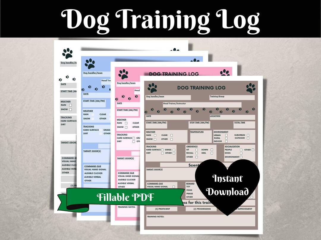 Dog Training Log, Dog Training Planner, Dog Handler Form, Training ...