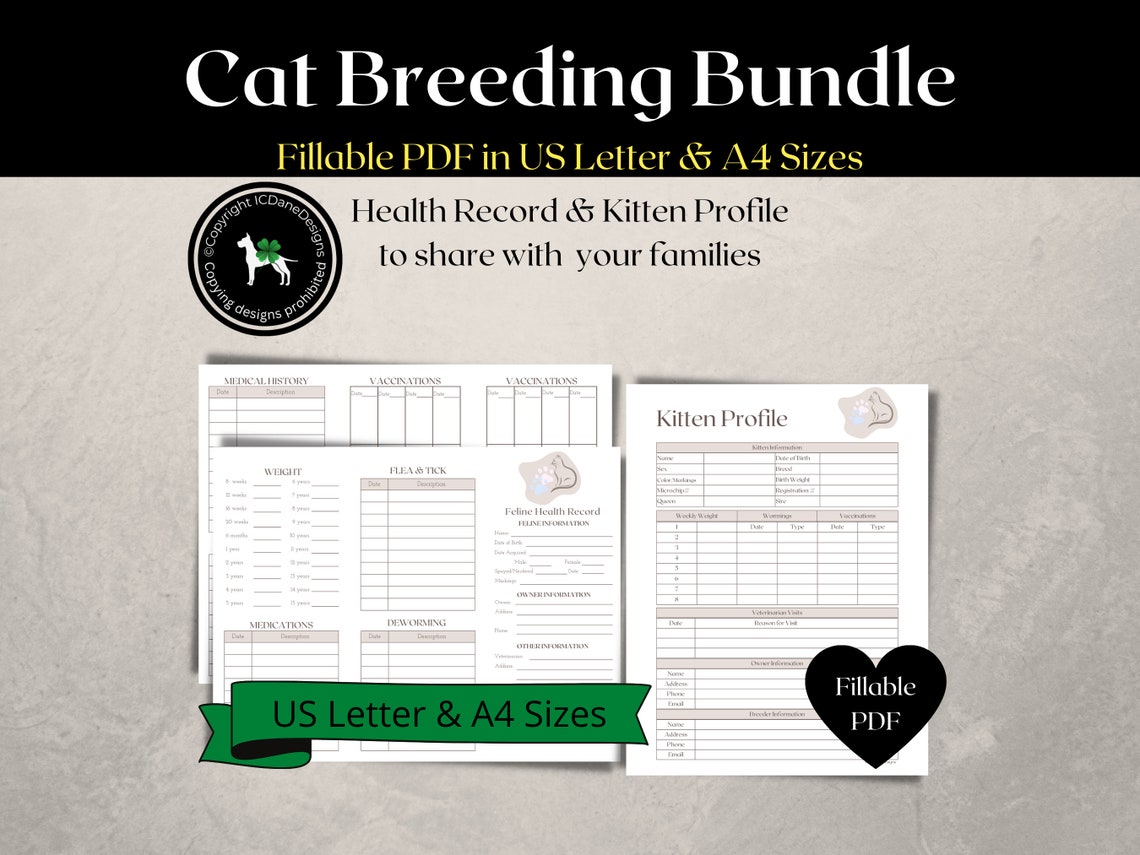 Fillable PDF Cat Breeding Bundle,breeder Forms, Queening Charts ...