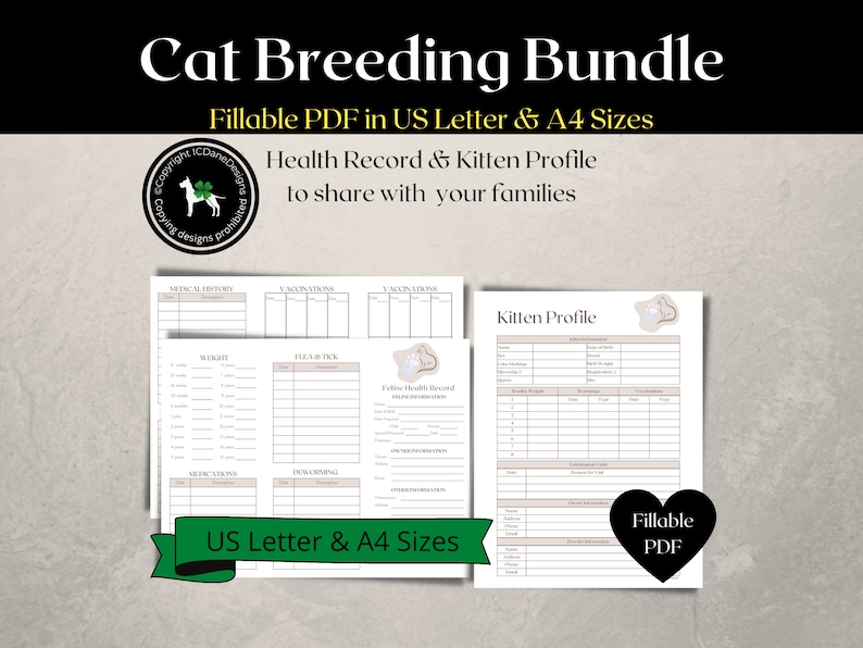 Fillable PDF Cat Breeding Bundle,breeder Forms, Queening Charts ...