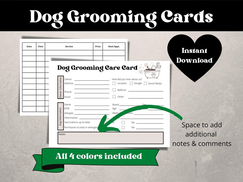 Dog Grooming Cards | Dog Grooming Customer Cards | Dog Grooming Client ...