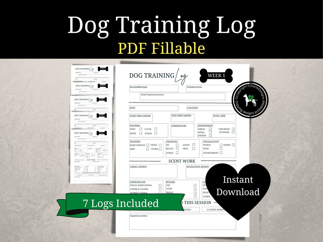 Dog Training Log, Puppy Training Log, Dog Training Planner, Service Dog ...