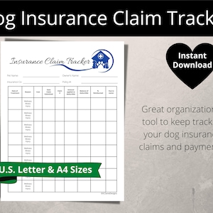 Printable Dog Insurance Claim Tracker| Puppy Insurance Log | Dog ...