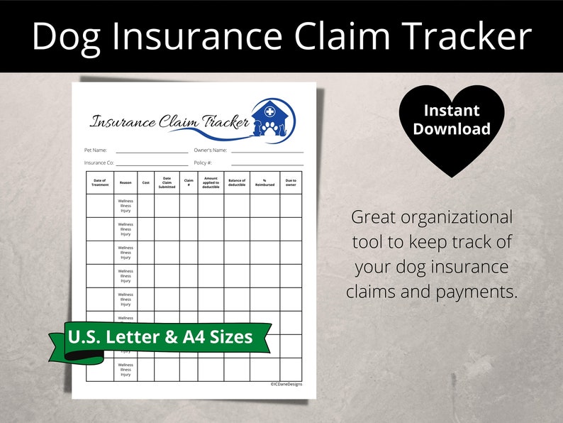 Printable Dog Insurance Claim Tracker| Puppy Insurance Log | Dog ...