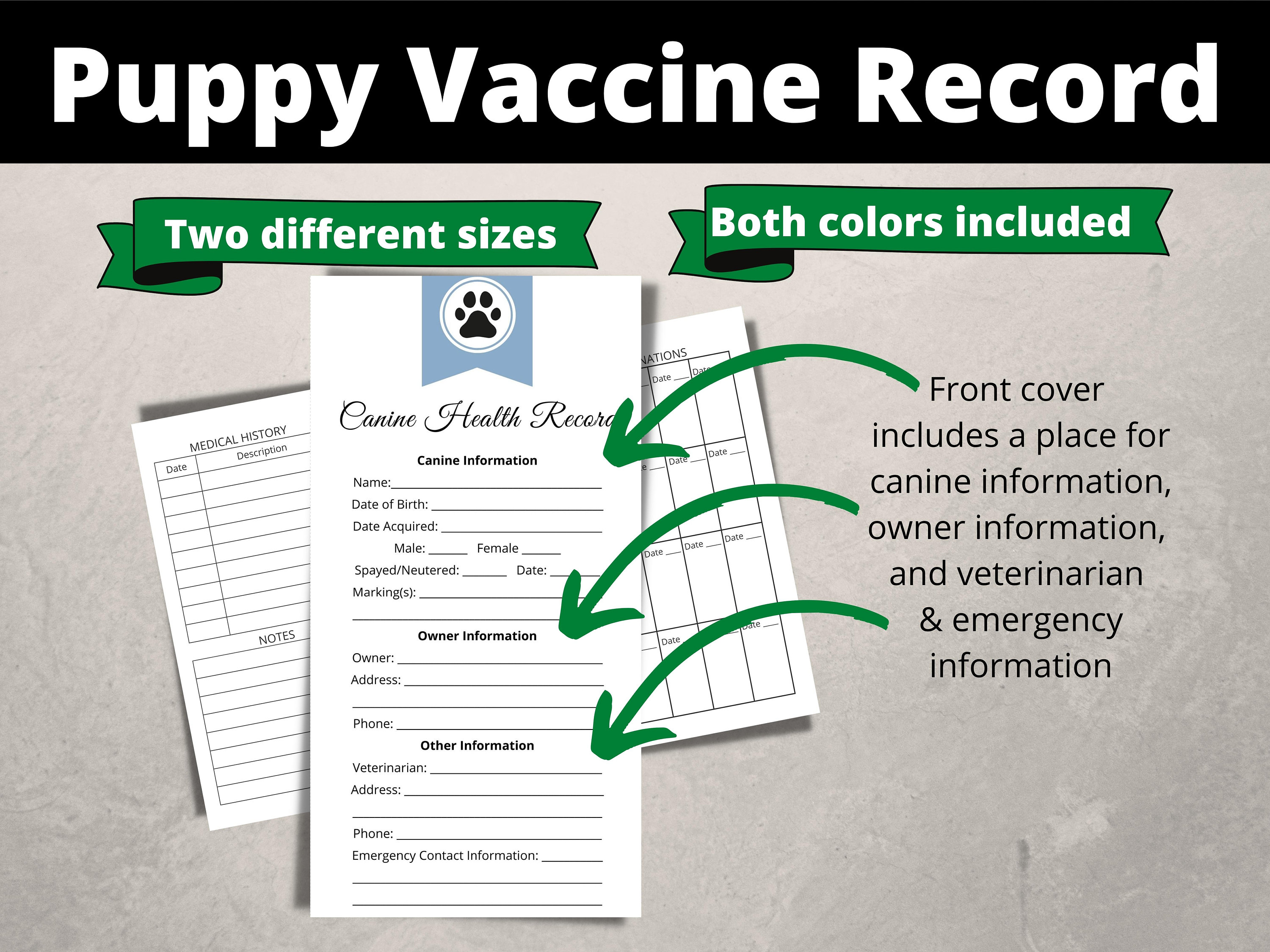 Puppy Vaccination Record Dog Canine Vaccination Record Vet - Etsy